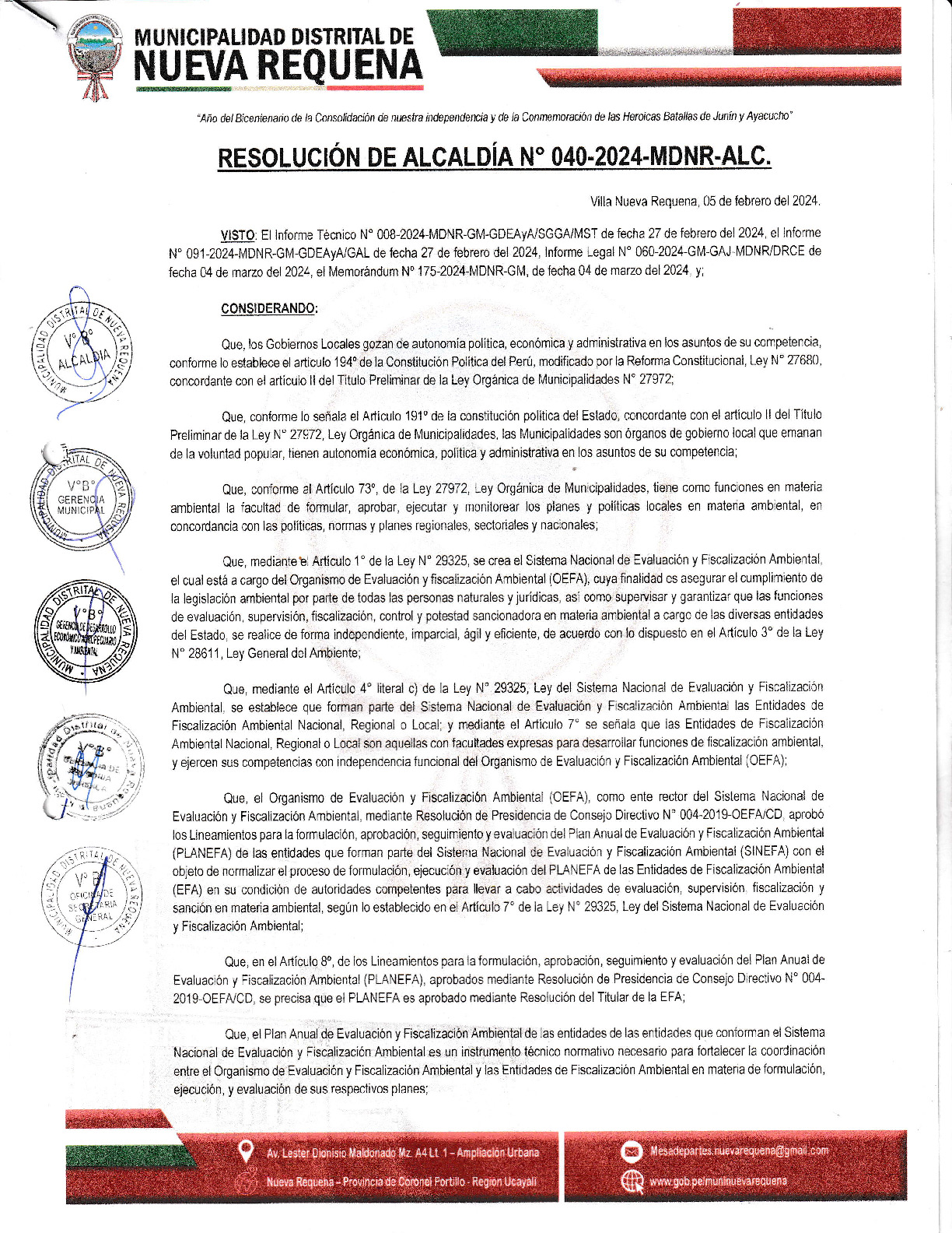 Aprobación del Pian Anual de Evaluación y Fiscalización Ambiental periodo 2025 - PLANEFA 2025 ...